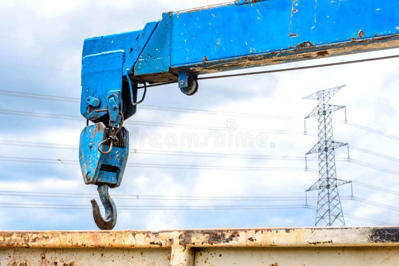 Metal Hook for Car Towing and High Voltage Background Stock Photo ...