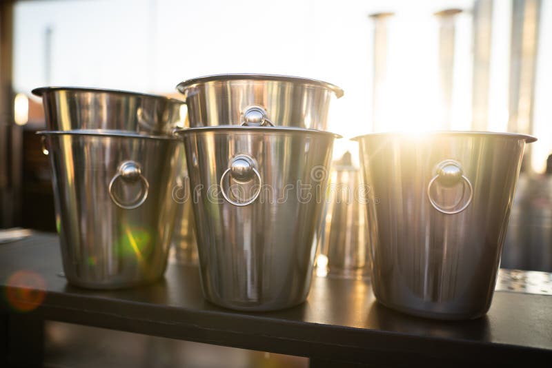 Metal Ice Bucket on Bar Counter in Sunlight Stock Image - Image of iced ...