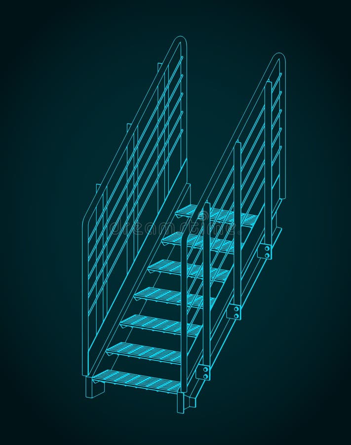 Metal Industrial Staircase Isometric Blueprint Stock Illustration ...