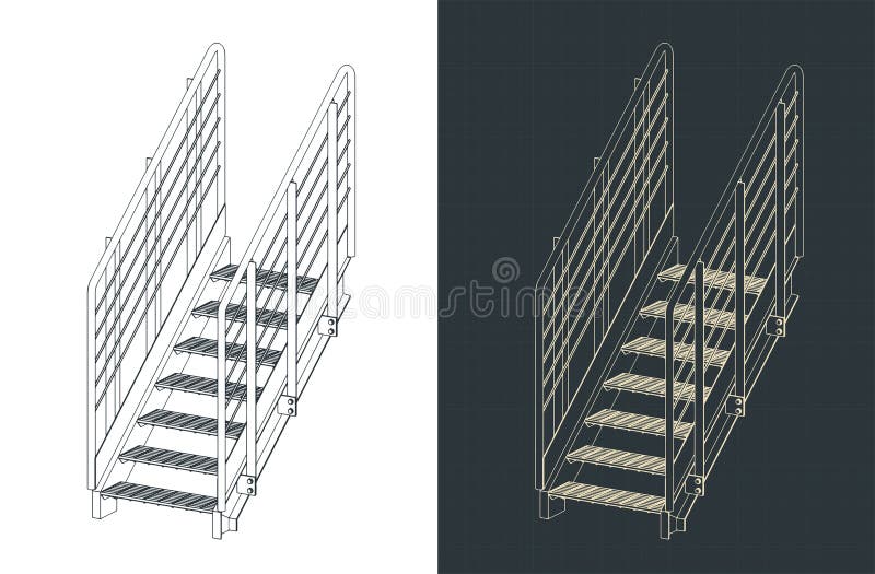 Metal Industrial Staircase Isometric Blueprints Stock Illustration ...