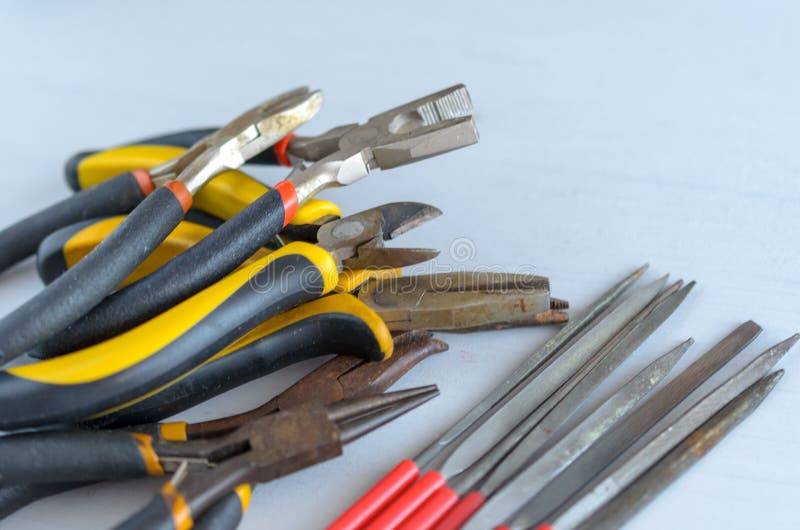 Metal Jewelry Making Tools on the Table. Creative Craft Stock Photo ...