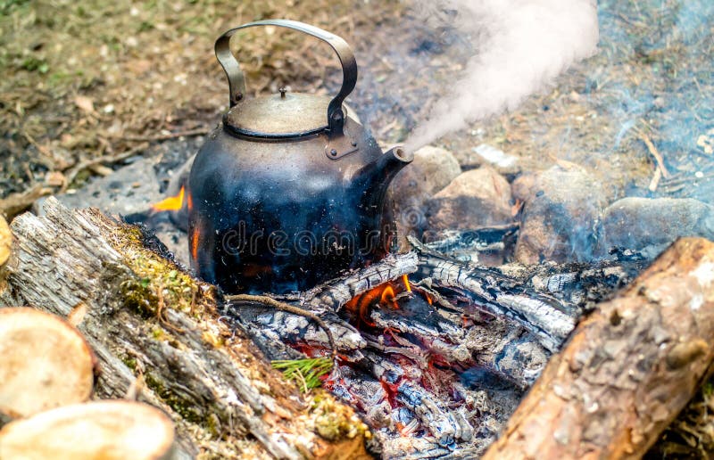 Metal Kettle Boiling On The Fire Stock Image - Image of phenomenon ...