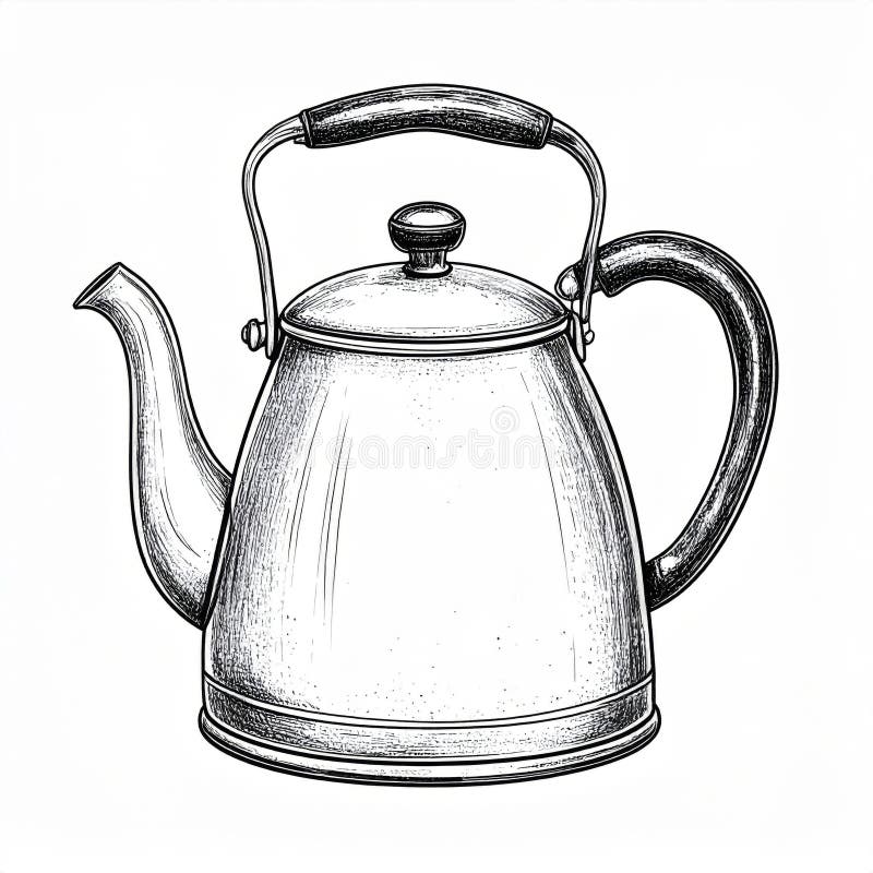 Metal Kettle Illustration: Black and White Stipple Drawing Stock ...