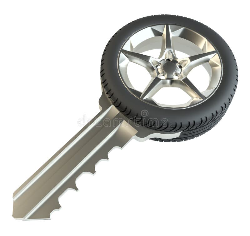 Metal key with car wheel stock illustration. Illustration of logo ...