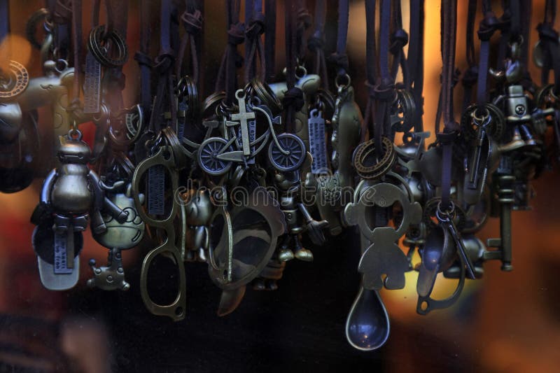 Metal key chain close-up editorial image. Image of hanging - 365707255