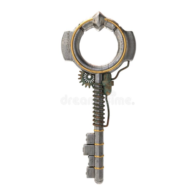 Metal Key in the Steampunk Style on Isolated White Background. 3d ...