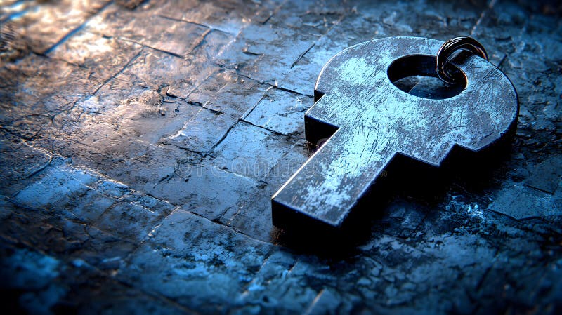 Metal Key on a Textured Surface with Blue Lighting Stock Image - Image ...