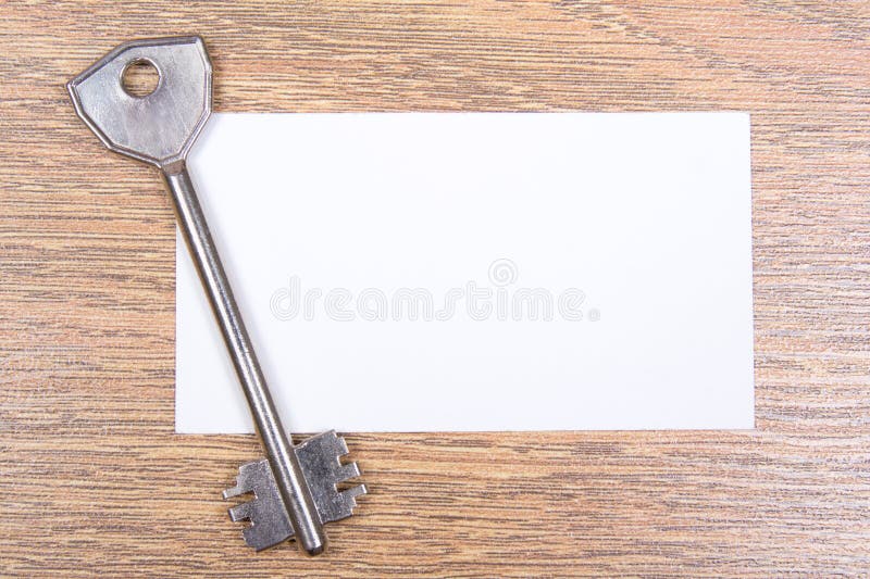 Metal Key and Visiting Card on Wooden Table Stock Image - Image of ...