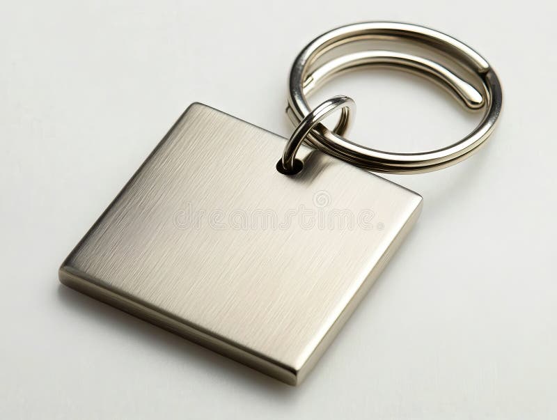 A Metal Keychain with a Square Shaped Metal Tag Attached To it Stock ...
