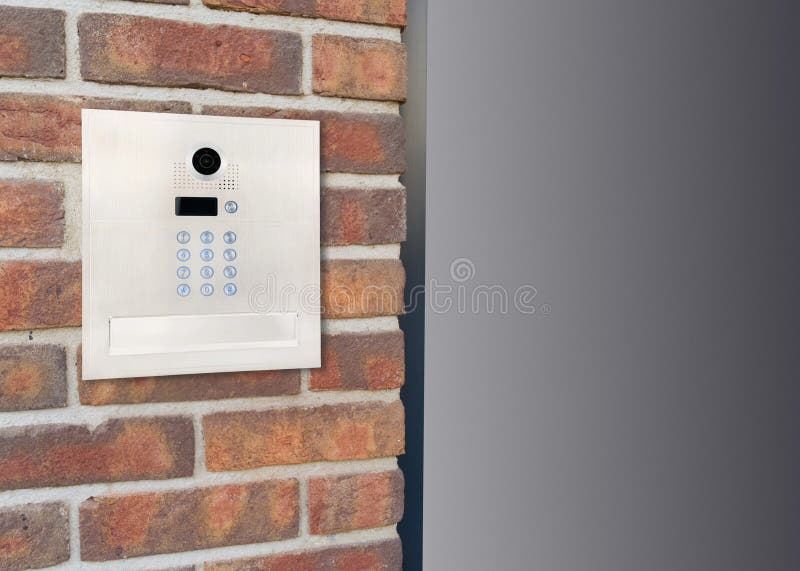 Metal Keypad Intercom on Corner Brick Wall Stock Photo - Image of ...