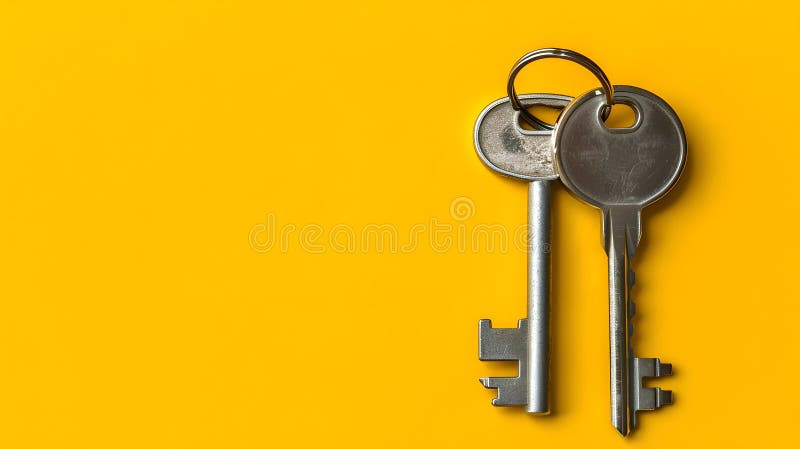 Metal Keys on a Bright Yellow Background. Simple Everyday Objects ...
