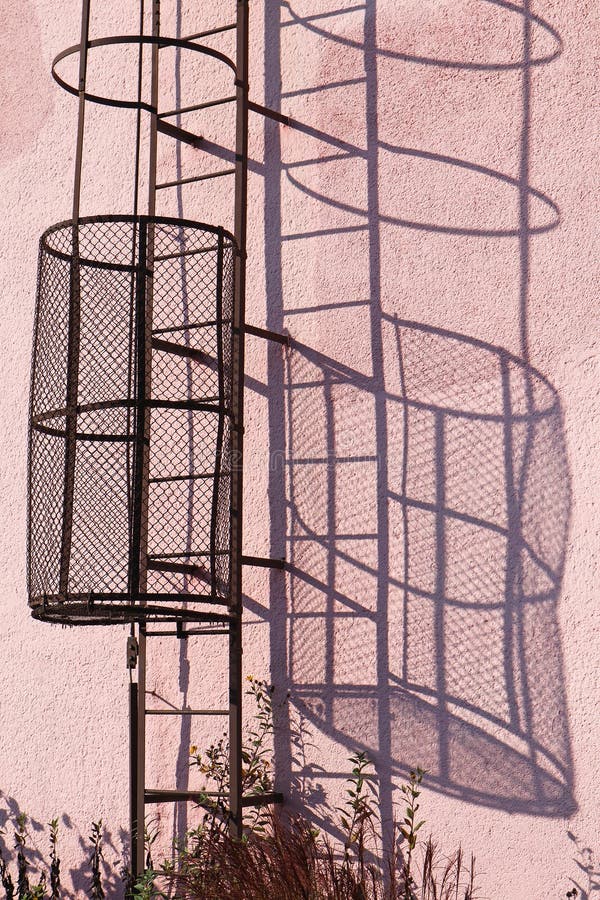 Metal Ladder with Shadow on the Wall Stock Image - Image of pink ...