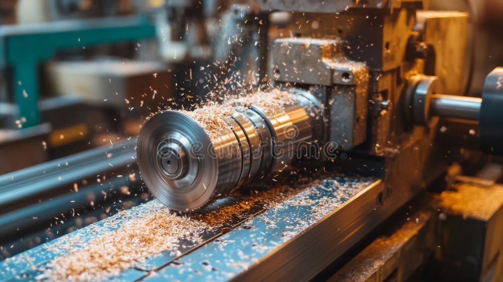 Metal Lathe Machine Cutting a Metal Cylinder Stock Illustration ...