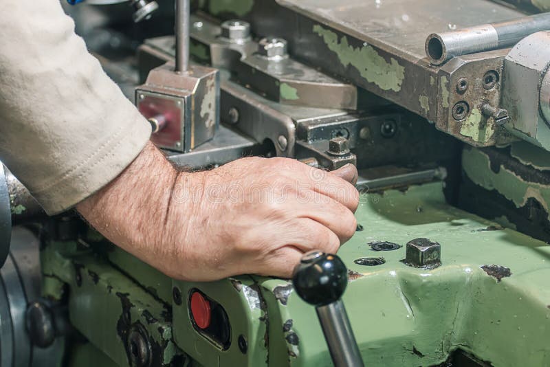 Metal Lathe, Lathe Machine Metalworking in Workshop Stock Image - Image ...