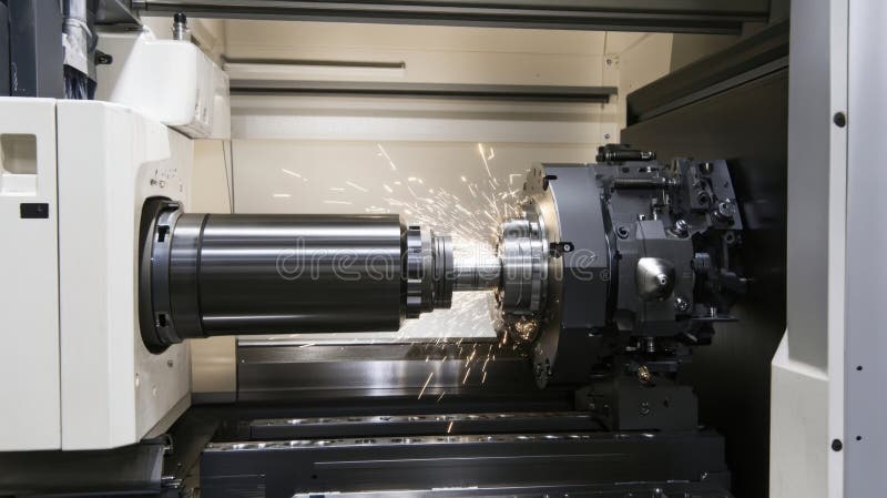 Metal Lathe Producing Sparks in an Industrial Machining Environment ...