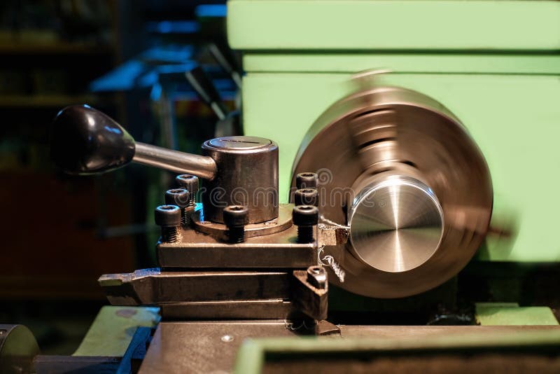 Metal lathe at work stock image. Image of machining - 162770141