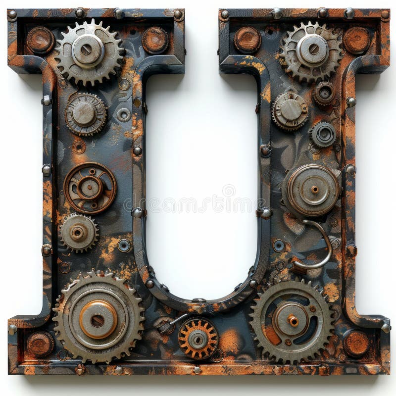 Metal Letter U Formed by Interlocking Gears, Creating a Mechanical and ...