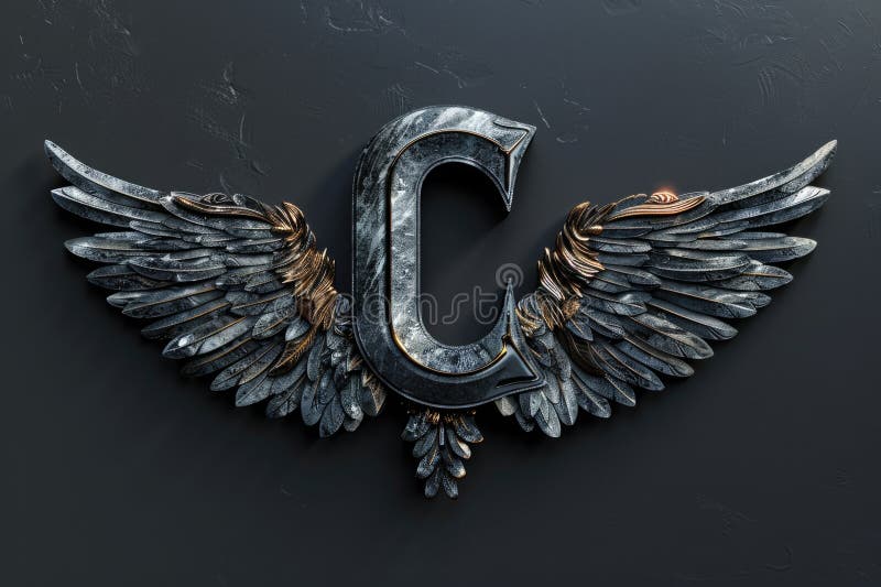 A Metal Letter with Wings on a Black Surface Stock Image - Image of ...