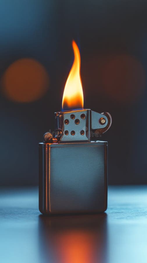 Metal Lighter with a Lit Flame, Close-up View. Heat and Illumination ...