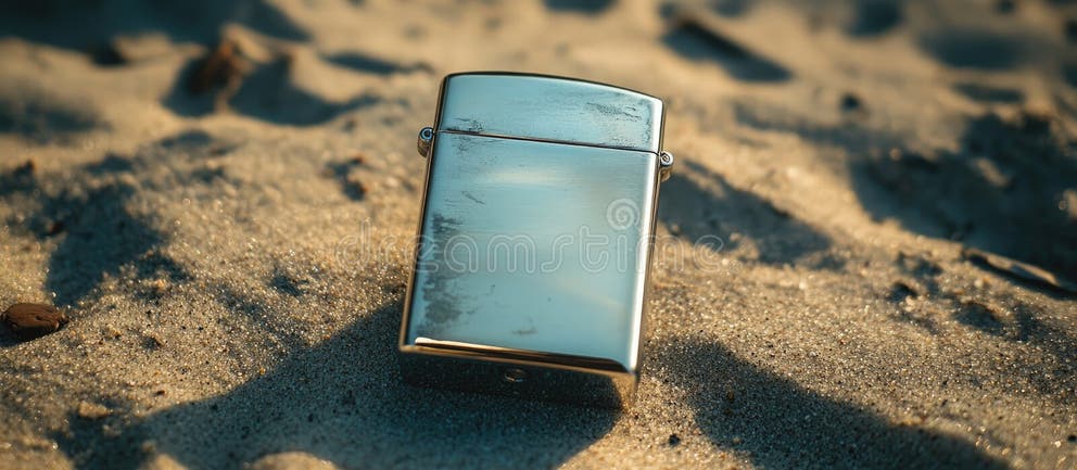 Metal Lighter on Sandy Beach at Sunset Stock Photo - Image of ...