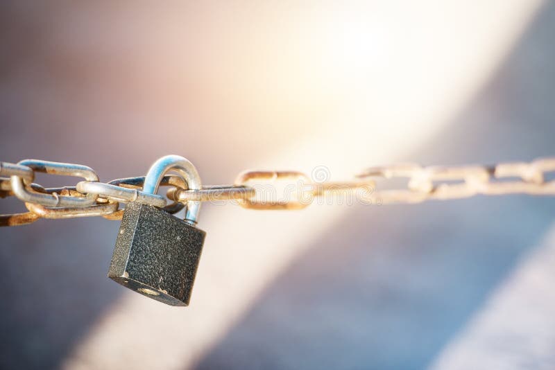 Metal Lock with Chain on Blurred Background Stock Image - Image of ...