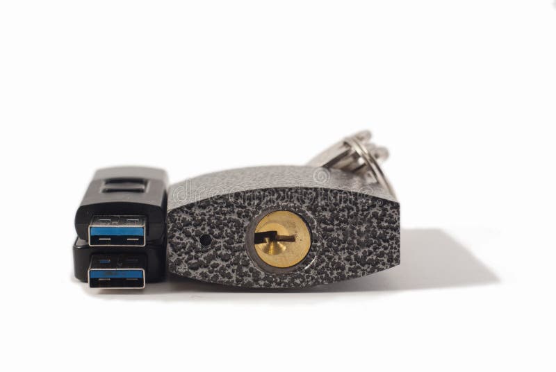 Metal Lock, Hard Drive and Flash Drive. Security Stock Image - Image of ...