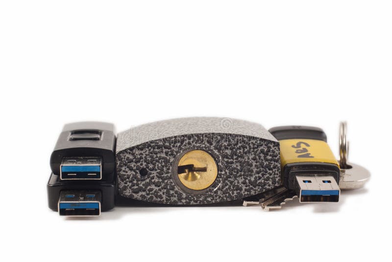 Flash Drive and Closed Lock. Encryption and Data Security Stock Photo ...