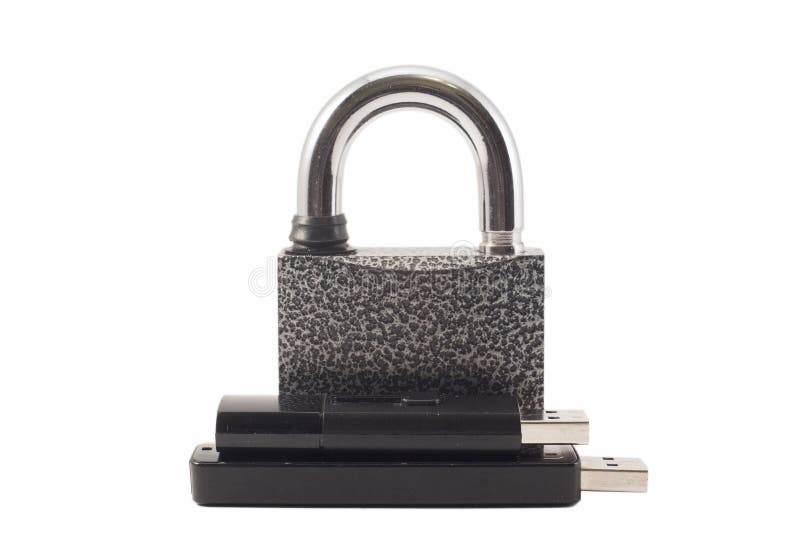 Metal Lock, Hard Drive and Flash Drive. Security Stock Image - Image of ...