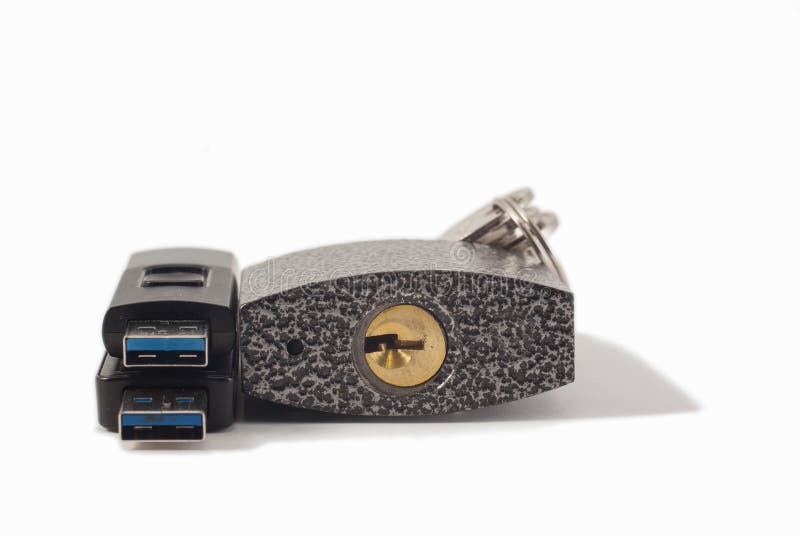 Metal Lock, Hard Drive and Flash Drive. Security Stock Photo - Image of ...