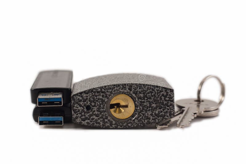 Metal Lock, Hard Drive and Flash Drive. Security Stock Image - Image of ...