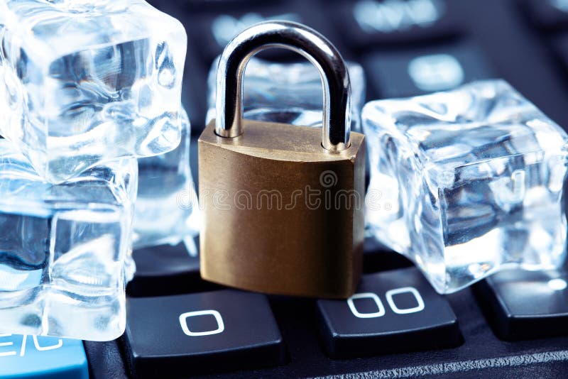 Metal Lock with Ice Cube and Calculator Stock Photo - Image of closeup ...