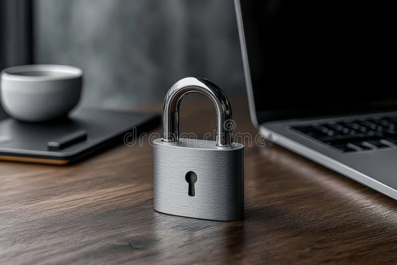 Metal Lock Near Laptop on Table Stock Illustration - Illustration of ...