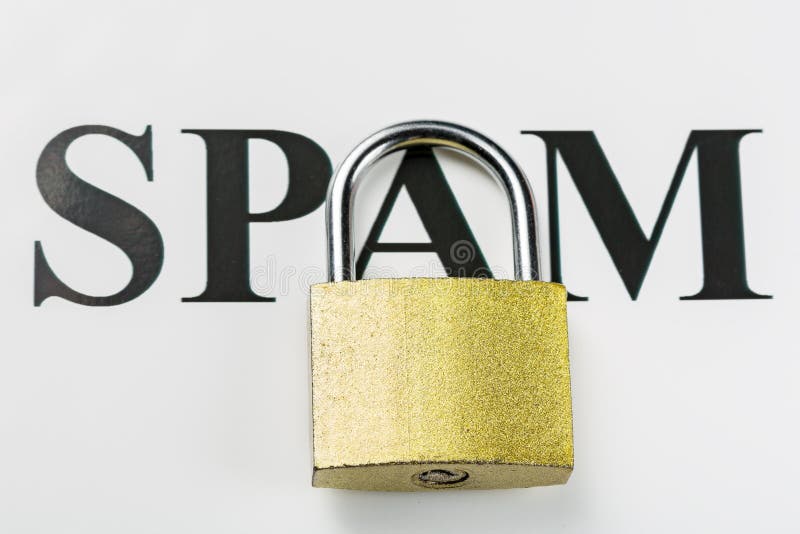 Metal Lock on SPAM Inscription Close Up. Internet Security Concept ...