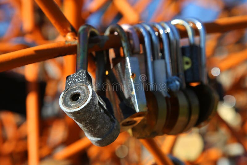 Metal Locks on the Metal Rod Stock Photo - Image of traditional ...