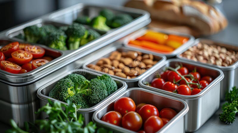 Metal Lunch Boxes on Buffet in Hotel Restaurant on Vacation or School ...