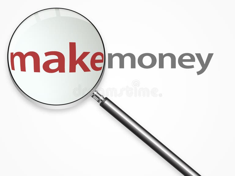 Metal Lupe Over Make Money Text Stock Illustration - Illustration of ...