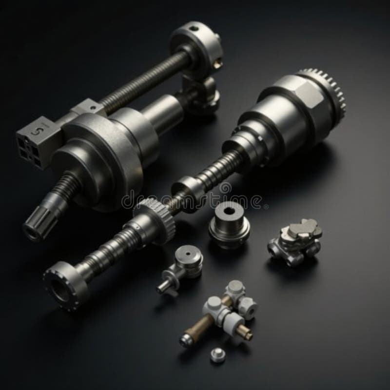 Metal Machinery Components Isolated on Sleek Black Background ...