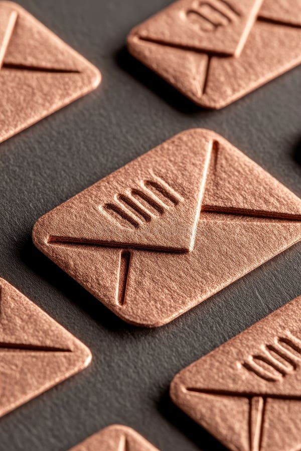 Metal Mail Icons Array on Dark Surface Symbolize Cybersecurity ...