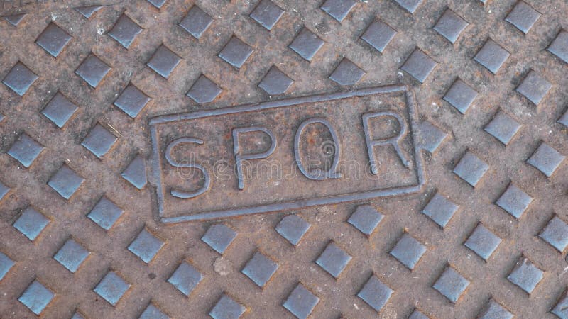 Metal Manhole with Spqr Latin Text in Rome Stock Footage - Video of ...