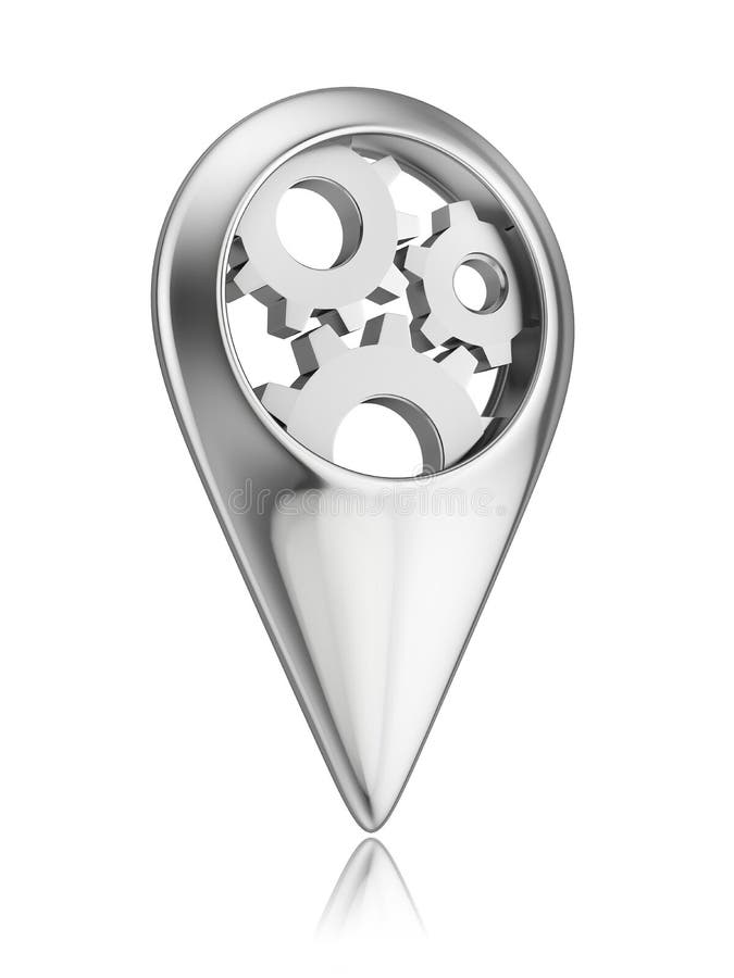 Metal Map Pin with Gear Wheels Stock Illustration - Illustration of ...