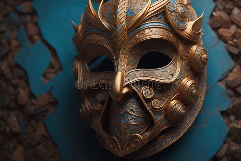 Metal Mask on a Blue Background. the Concept of a Medieval Period Stock ...