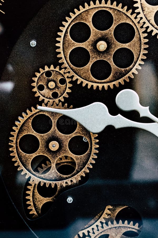 Metal mechanism of a clock stock photo. Image of toothed - 182612568