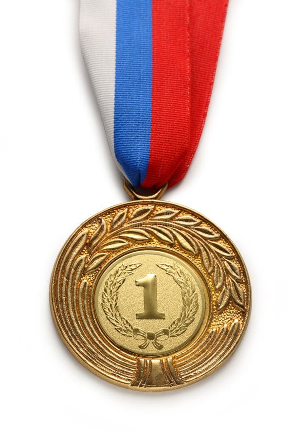 Large Gold First Prize Medal with Ribbon Stock Image - Image of gold ...
