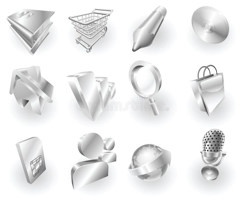 Metal Metallic Web and Application Icon Set Stock Vector - Illustration ...