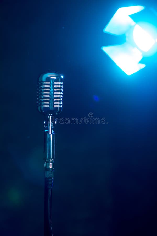 Metal Microphone on a Blue Background. Stock Image - Image of concert ...