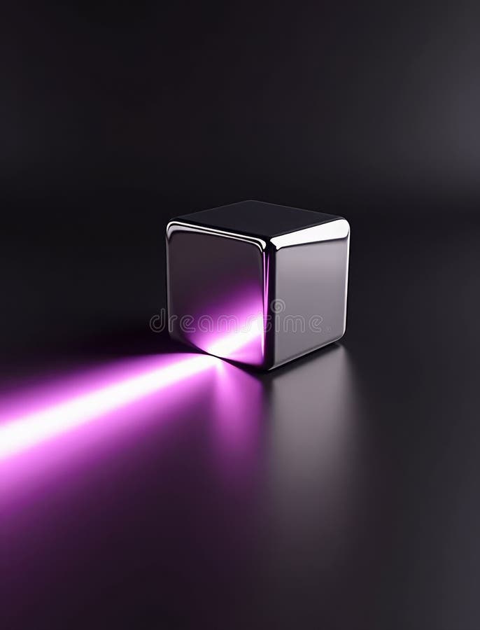 A Metal Mirrored Cube Standing on a Dark Surface. the Cube is ...