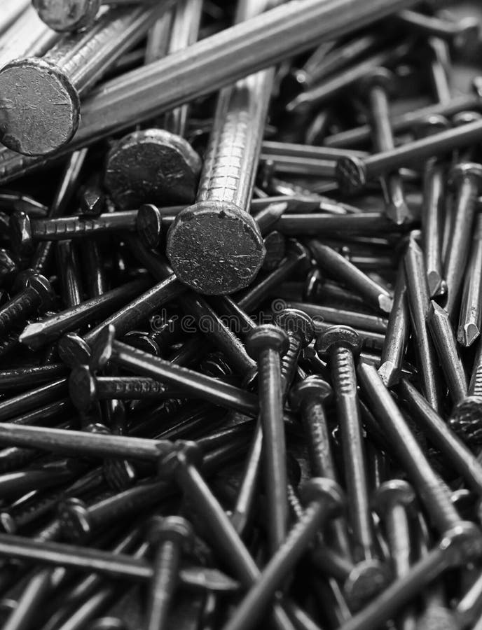 Metal Nails Stack in Black and White Color Stock Image - Image of nail ...
