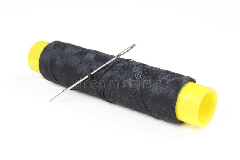 Needle and Black Thread Isolated on White Background. Stock Image ...