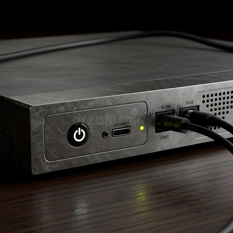 Metal Network Device with Power on and Cables Connected Close-up Stock ...