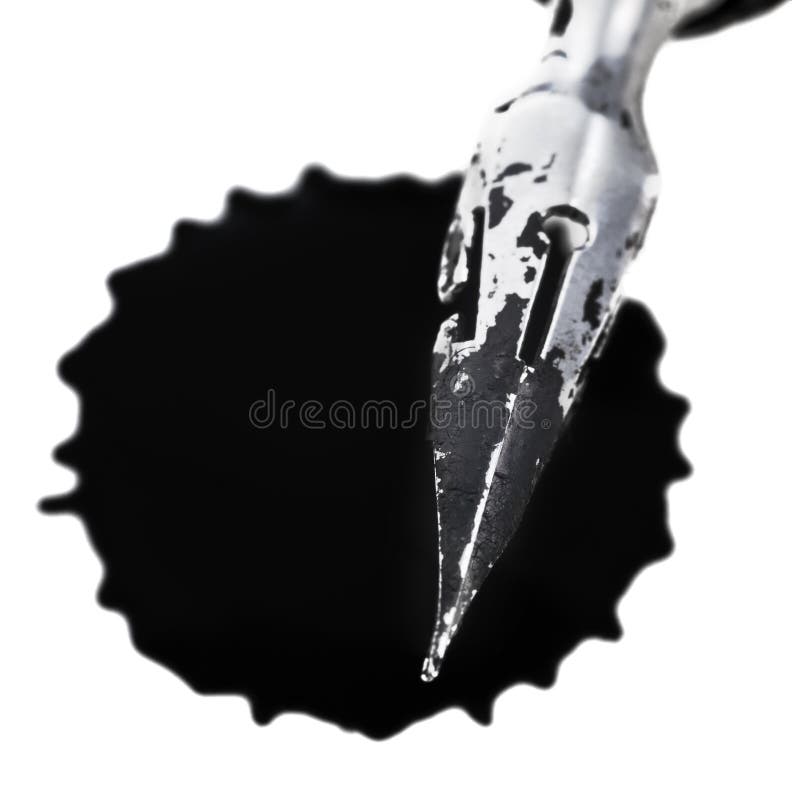 Drawing Pen with Metal Nib and Black Ink Blot Stock Image - Image of ...